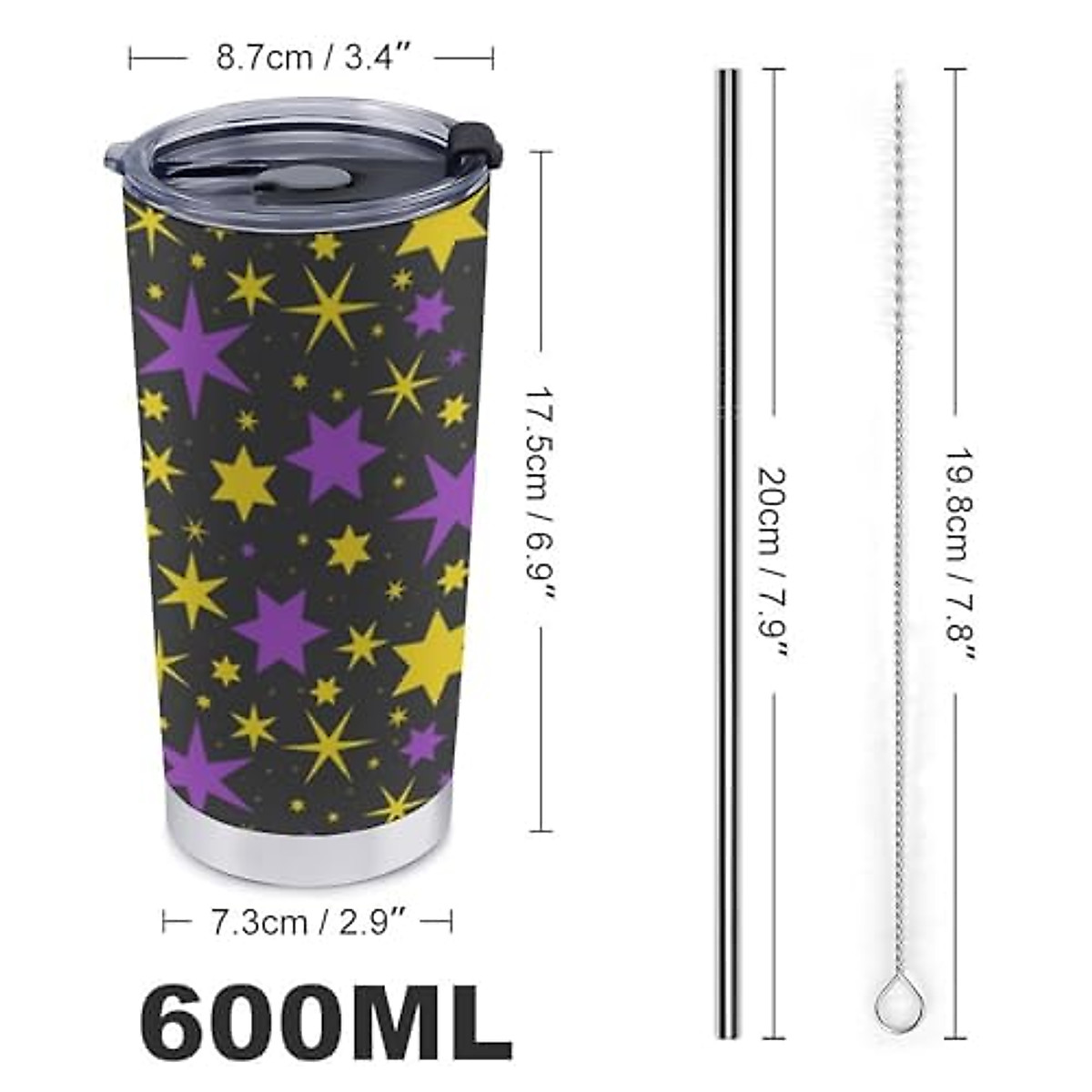 Magic Star 20 Oz Travel Coffee Mug with Lid Tumbler Drinking with Straw Brush Water Car Cup