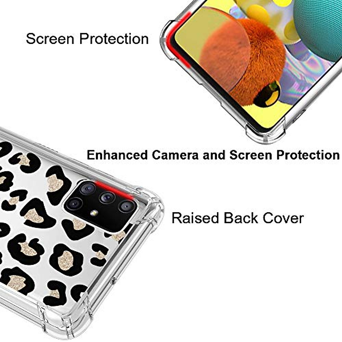 KANGHAR for Samsung Galaxy A51 5G Black Leopard Cute Pattern Shockproof Clear Four Corners Cushion Durable Hard PC + Soft TPU Bumper Anti-Scratch Full Body Protection Crystal Cover-6.5inch