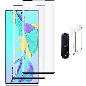 [2+2 Pack] Galaxy Note 10 Plus Screen Protector Include 2 Pack Tempered Glass Screen Protector +2 Pack Tempered Glass Camera Lens Protector,3D Curved,HD Clear for Samsung Galaxy Note 10 Plus