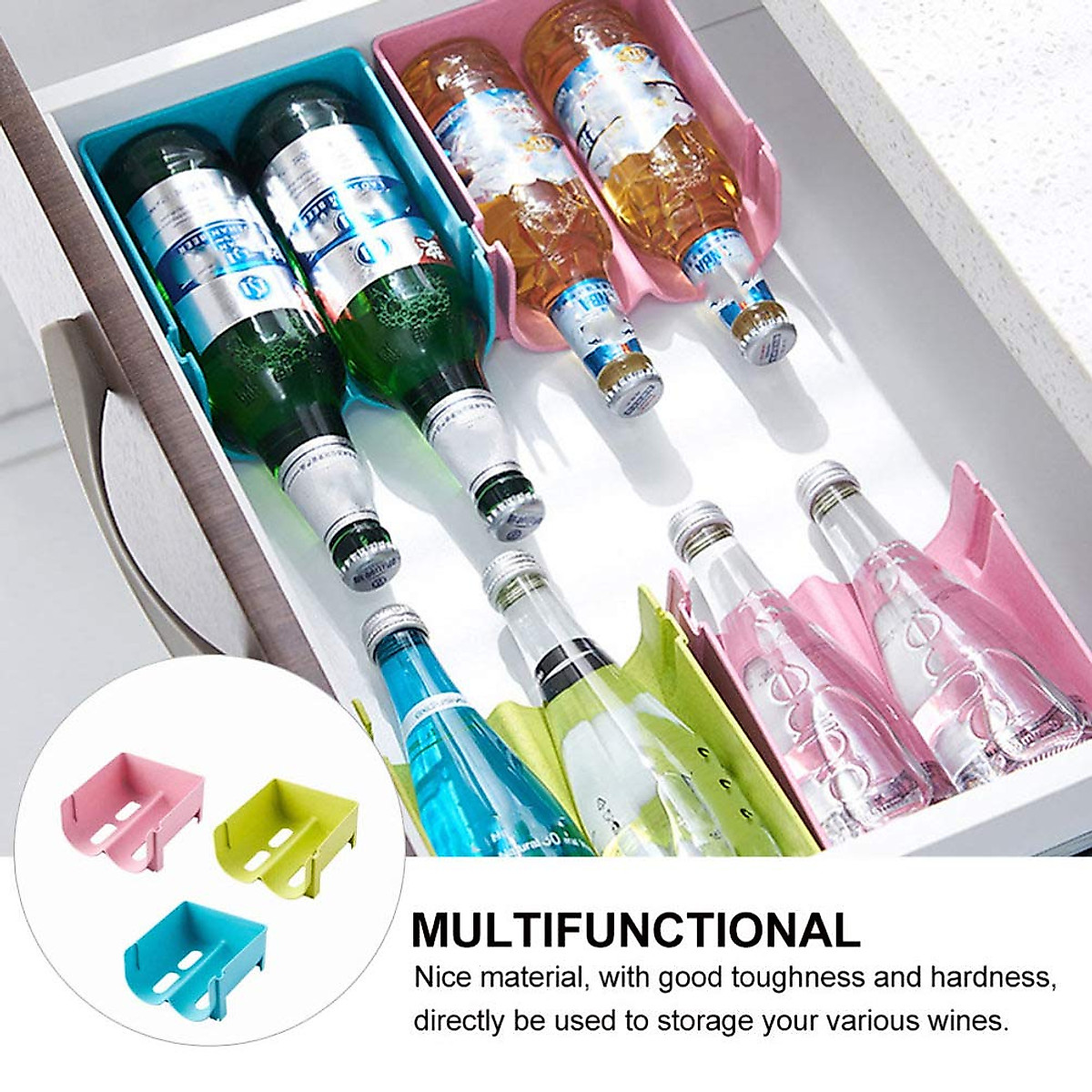 YARNOW 3pcs Refrigerator Can Holder Stackable Fridge Beverage Bottle Dispenser Soda Cola Juice Bottle Storage Bin Freezer Drinks Can Organizr for Beer Wine Bottle