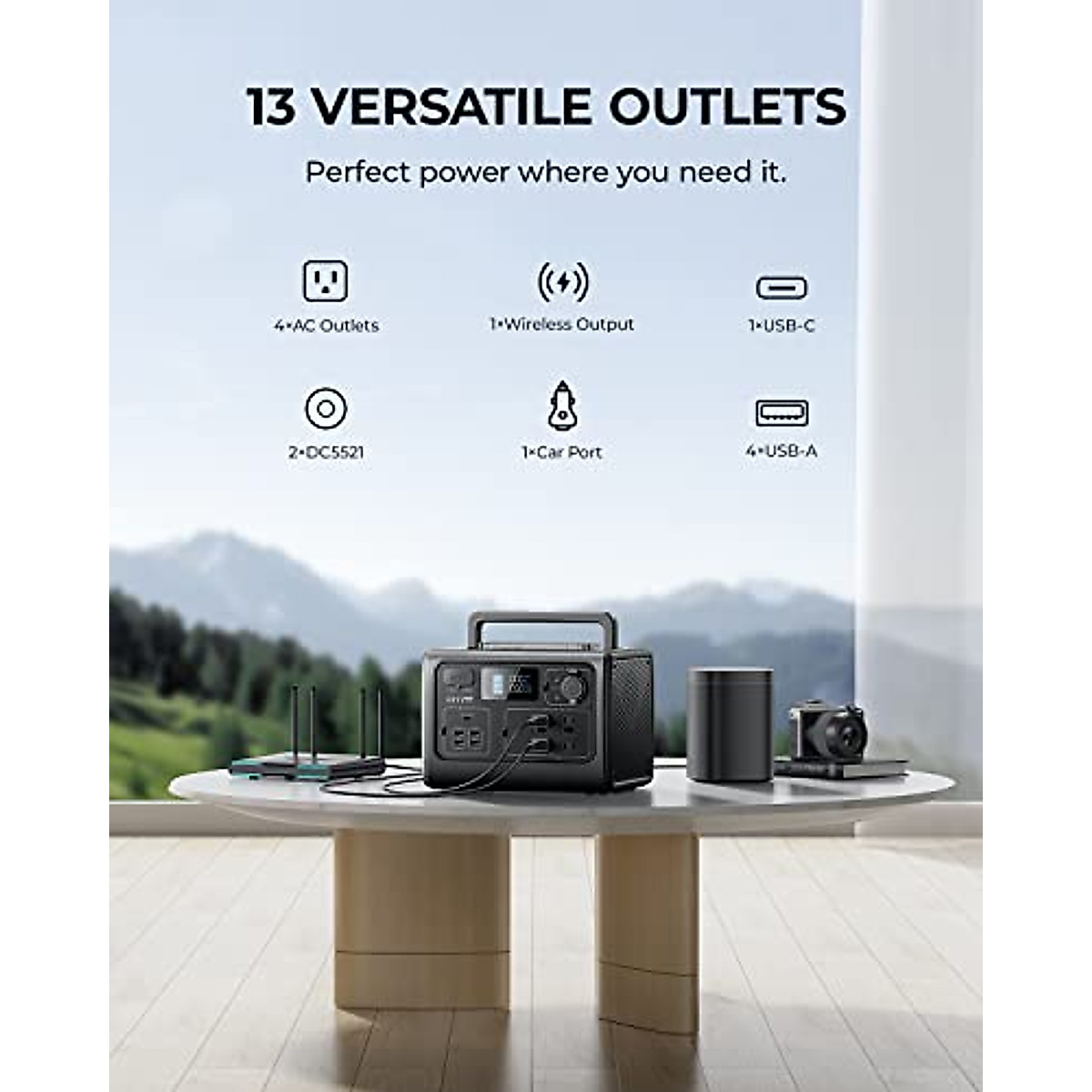 BLUETTI Solar Generator EB55 with 100W Solar Panel Included, 537Wh Portable Power Station w/ 4 110V/700W AC Outlets, LiFePO4 Battery Pack for Camping, Adventure, Emergency