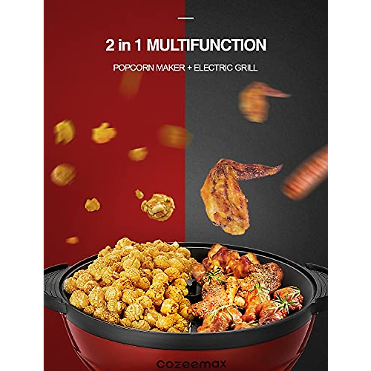 Popcorn Machine, 2 in 1 Popcorn Popper maker, 6 Quart/24 Cup, Nonstick Plate, 850W Electric Stirring with Quick-Heat Technology, Cool Touch Handles, Thicken Transparent Cover, Dishwasher Safe