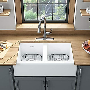 American Standard 77DB33220A.308 Delancey 33x22 Double Bowl Cast Iron Apron Front Kitchen Sink, 33 x 22 inch, Brilliant White