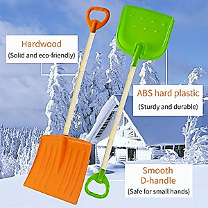 POMIKU Kids Snow Shovels, 2PCS 35" Long Plastic Snow Shovels for Boys and Girls, Wooden Handle, Tool for Age 5 Year Old and Up