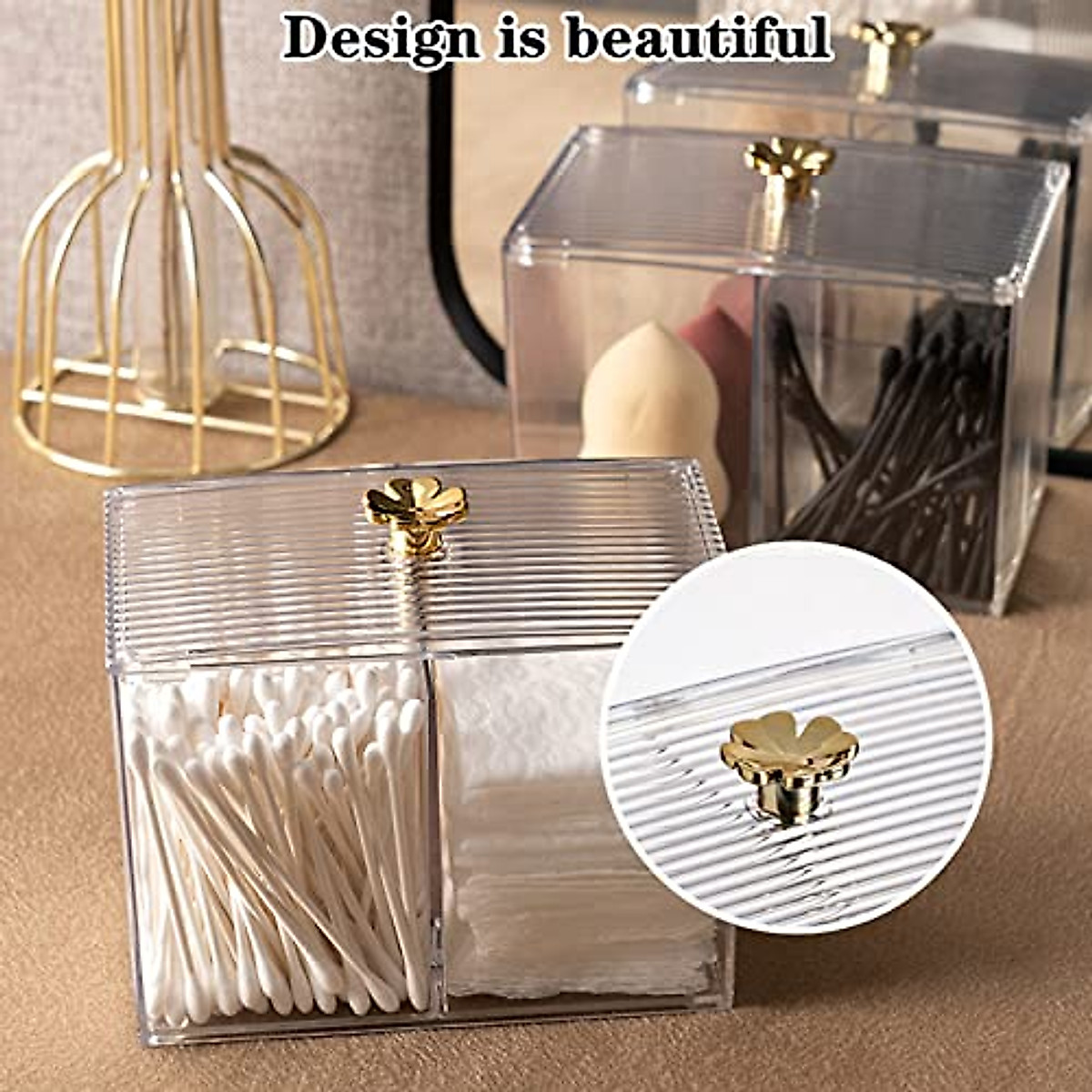 Acrylic Qtip Holder, Cotton Swab Holder Dispenser, Bathroom Jars with Lids Set for Cotton Ball, Cotton Swab, Cotton Round Pads, Floss, Vanity Organizers and Storage (#1)