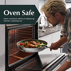 Redchef Non Stick Frying Pans, Hybrid Frying Pans Nonstick, Ceramic Stainless Steel Pan, Non Toxic, PFAS PFOA & PTFE Free, Dishwasher/Oven Safe Cookware, Induction Compatible, 3 Pcs (8, 10, 12 Inch)