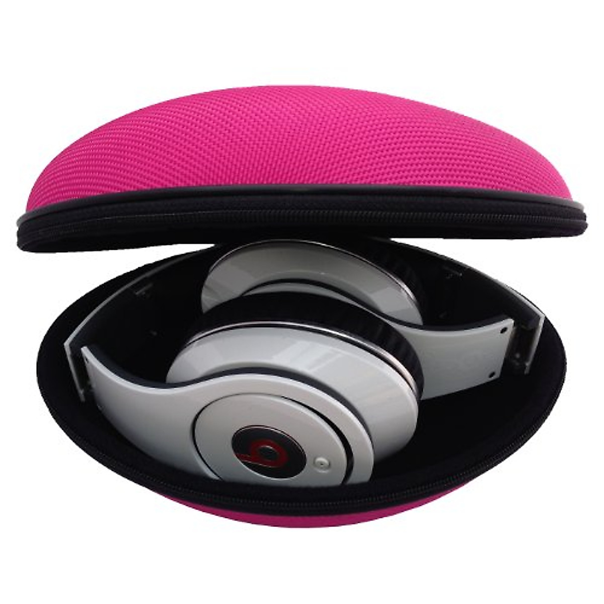 CASEBUDi Oval Hard Shell Headphone Carrying Case | Travel Pouch Protection Compatible with Foldable Headphones | Pink Ballistic Nylon