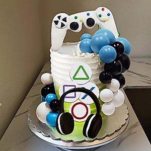 30 PCS Video Game Themes Cake Toppers Cake Decoration Headset Cake Decoration Ball Cake Decoration Game Controller Cake Decoration for Birthday Party (White)