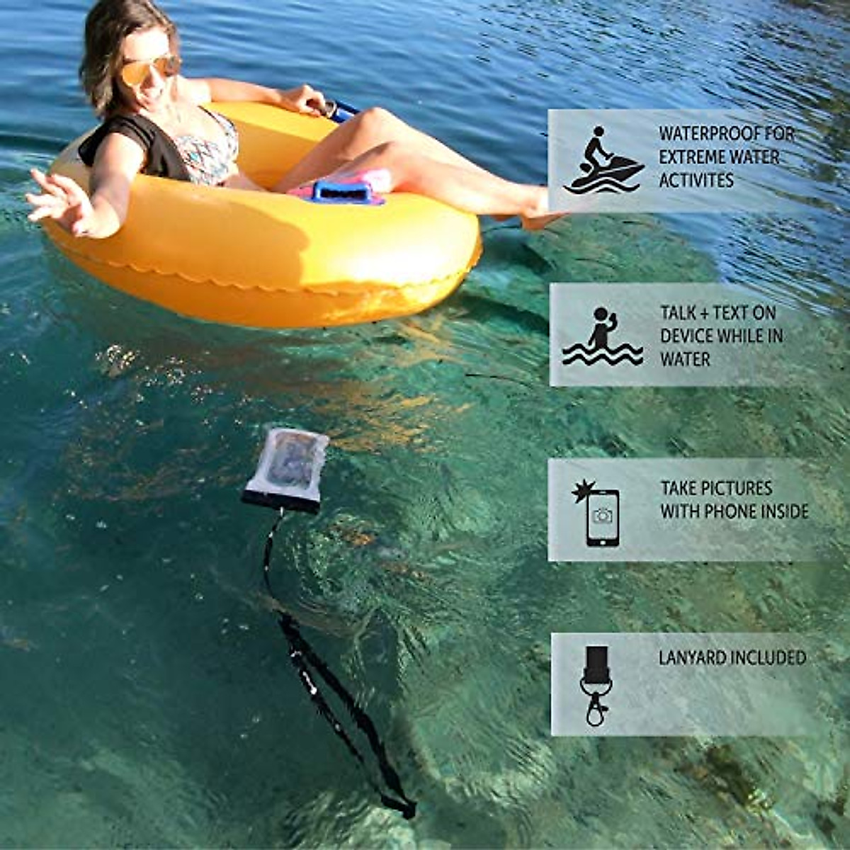 geckobrands Float Phone Dry Bag, Neon Blue - Floating Watertight Dry Bag Phone Pouch, Fits Most iPhone, Samsung Galaxy Models