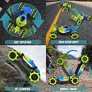 TIOYOTY Gesture Sensing RC Stunt Car with Lights Music, 4WD High Speed Gesture RC Car, 2.4Ghz Remote Control Watch Sensor 360° Rotating Drift, Ages 6-13 Kids Boys Girls Birthday Gift