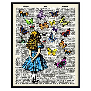 Alice Wonderland Upcycled Dictionary Wall Art - Vintage Style Art Poster and Great Gift or Home Decor for Kids or Girls Room, Nursery, Baby Room - 8x10 Unframed Print