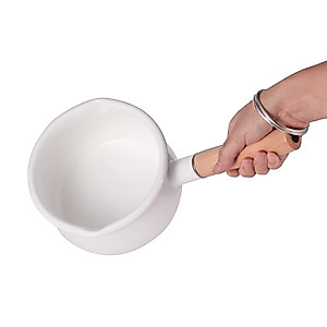 IMEEA Saucepan Enamel Sauce Pan with Dual Pour Spout Enamel Milk Pan Butter Warmer Milk Pot Small Soup Pot Wooden Handle, 1.05 Quart