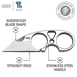 SOG Small Fixed Blade Knives - Snarl 2.3 Inch Sheepsfoot Blade, Belt Knife and Boot Knife w/Survival Knife Sheath and Neck Knife Chain (JB01K-CP)