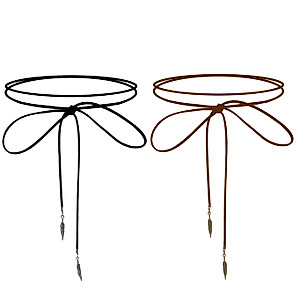 Doubnine Boho Feather Choker Wrap Necklace 2pcs Versatility Vegan Suede Y Lariat Gothic Black Brown Bronze Accessories for Women