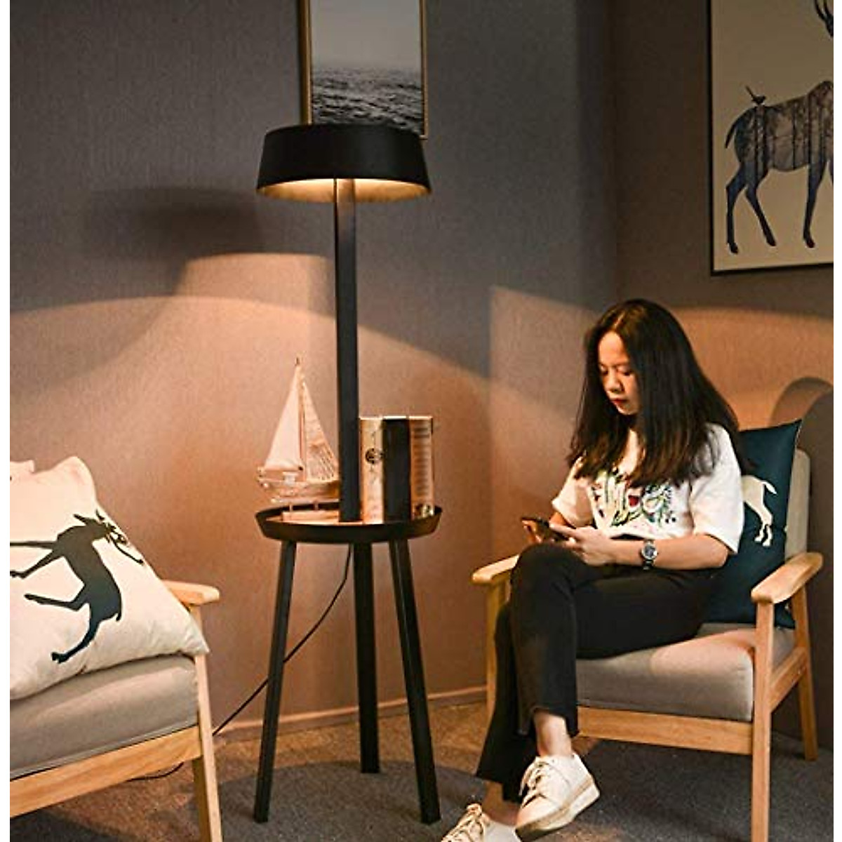 TANGIST Nordic Floor Lamp Iron Floor Lamp Indoor Lighting with Shelf Standing Lamp Antique Suitable for Living Room Bedroom - Foot Switch Modern Style Home Decoration