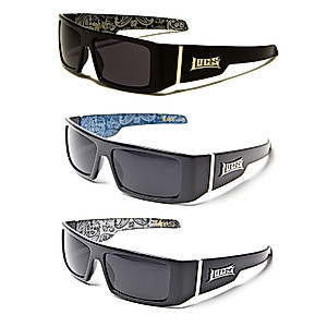 Locs Gangsta Sunglasses Various Combos 58 Style (3 Pack Blue Bandana White Bandana Silver Bandana)