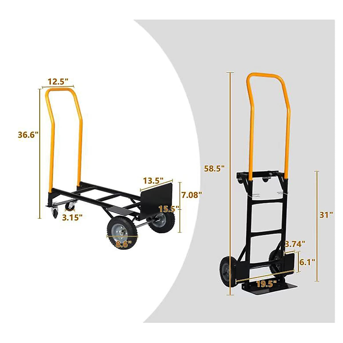Folding Hand Truck and Dolly, Heavy Duty 330 Lb Capacity Metal Dolly Cart with Telescoping Handle and Rubber Wheels, Convertible Hand Truck Dual Purpose 2 Wheel Dolly Cart for Moving/Warehouse/Grocery