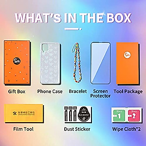 Shorogyt Holographic Heart Case for Samsung Galaxy A12 5G/4G 6.5 inch Cute Clear Love Hearts Cases Glitter Laser Bling Women Girls Aesthetic Design Cover+Screen+Chain for A 12 6.5”(3in1)