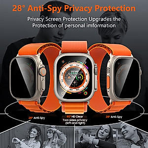 UniqueMe Privacy Screen Protector for Apple Watch Ultra 2 / Apple Watch Ultra 49mm - Tempered Glass Military-Grade Shockproof Case-Friendly Anti-Scratch Bubble-Free Cover for iWatch Ultra, 4 Pack