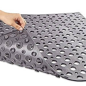 ENKOSI Large Square Non Slip Shower Mat | 27 x 27-inch Shower Mats for Showers Anti Slip - Square Shower Stall Mat for Bathroom Shower Floors | Secure Suction Cups and Drain Holes (Grey)