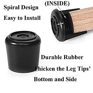 Chair Leg Tips Caps Non-Slip Rubber Leg Tips 1” Inner Diameter Furnigear -Black Chair Leg Floor Protectors Round , 16 Pack