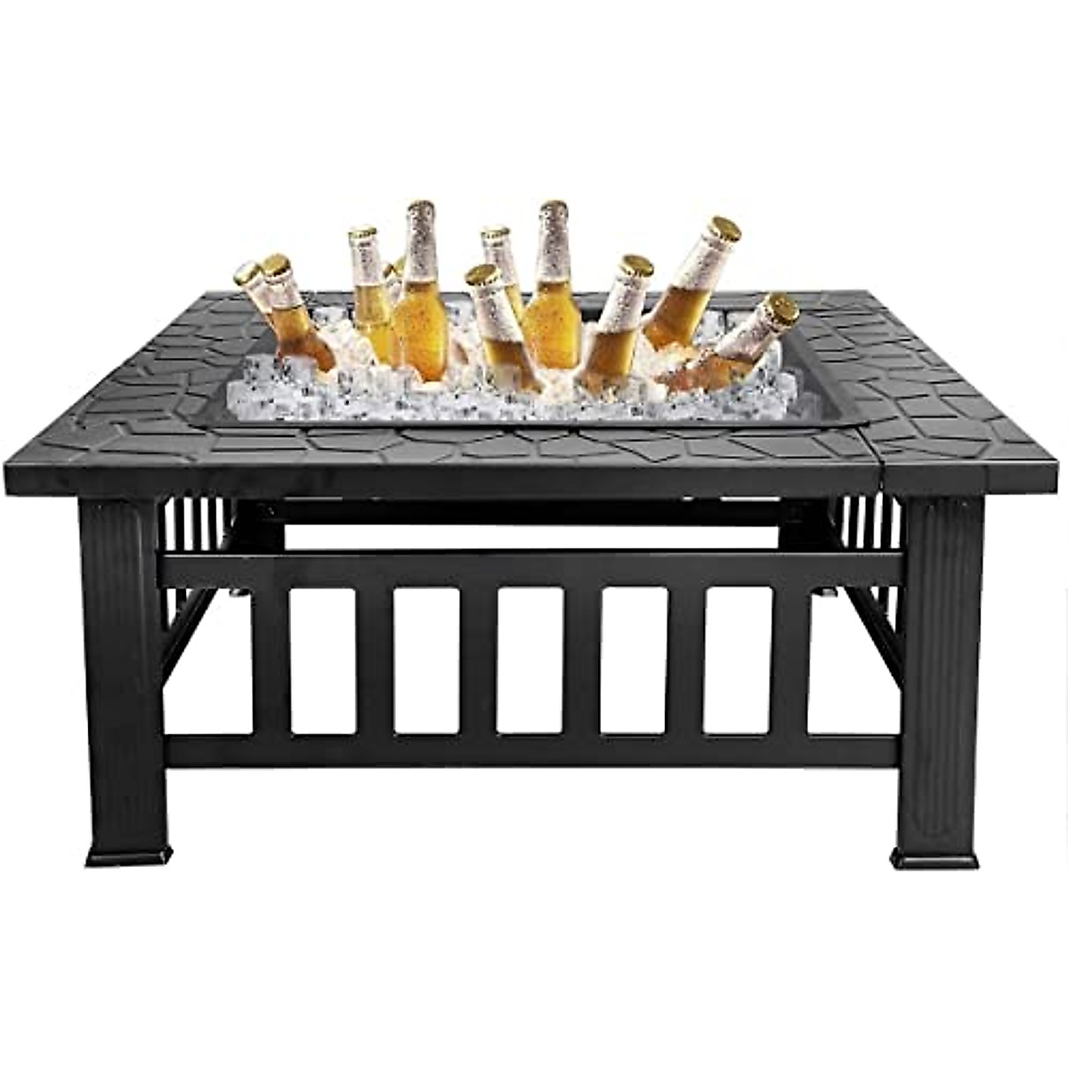 Fire Bowl Frame 32" Square Metal Grate Grill Mesh Lid Rain Cover Outdoor Heating Pits Fireplaces Patio Lawn Garden Cooling Stove Burning Backyard BBQ Barbecue Airflow Family Friend Camping Picnic