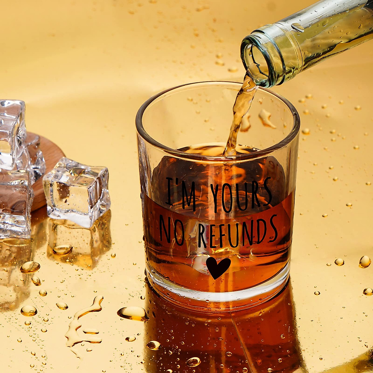 Futtumy I'm Yours No Refunds Whiskey Glass 10 oz, Valentine’s Day Gift for Her Him Husband Wife Girlfriend Boyfriend, Birthday Gift Christmas Gift Engagement Gift Wedding Gift Old Fashioned Glass