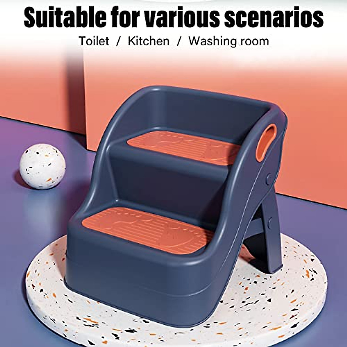 Drfeify Kids Two Step Stool,Thicken Slip Resistance Toddler Footstool,Folding Stable Base Lightweight Potty Training Stool for Bathroom (Red Blue)