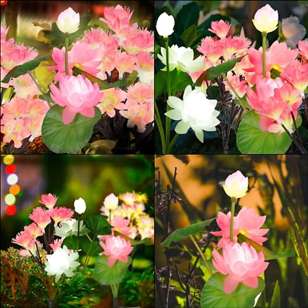 QINGYA 4pack Solar Flower Lights Outdoor Waterproof IP65,Solar Lotus &Peachblossom Garden Decorative Lights Led Flowers Decor Auto On/Off Bright Up to 12Hrs