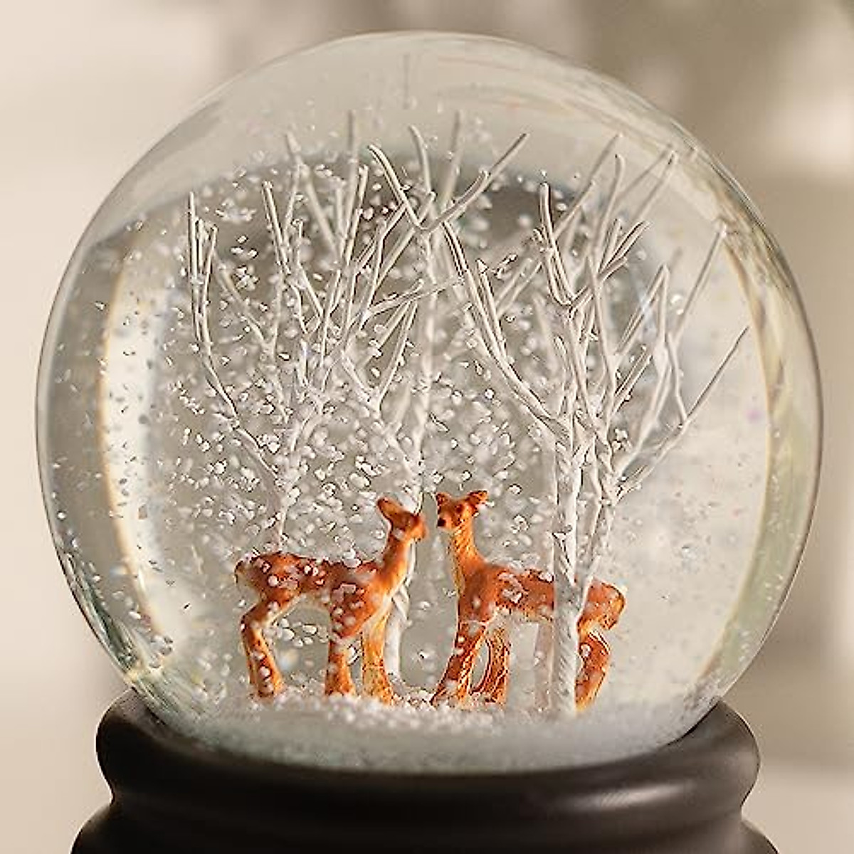 Ashfield & Harkness Deer and Tree Decorative Snow Globe with Wind Up Music Box