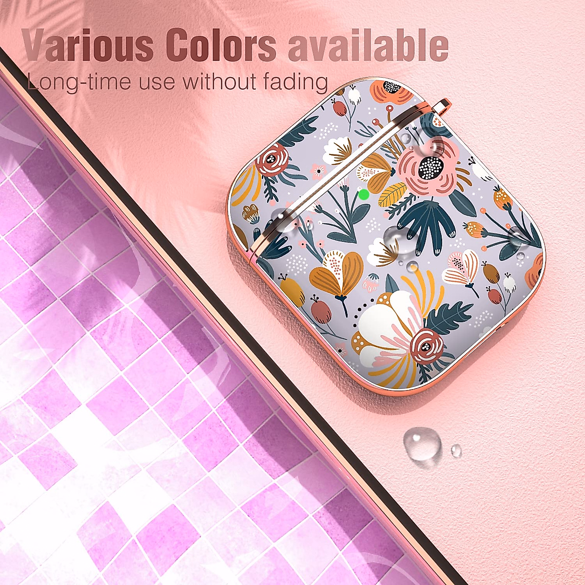 Maxjoy Case for AirPods 2&1, Flower Air Pod Case for Women Girls Cute Hard Protective iPods Cover with Keychain Compatible AirPod 2nd 1st Generation Wireless Charging Case, Floral