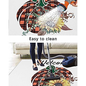 Farm Thanksgiving Buffalo Plaid Pumpkin Sunflower Cotton Outdoor Area Rug 4x6ft,RV Camping Rugs White Outside Mat Rubber Backing Carpet for Indoor Outdoor Patio Deck Porch Balcony