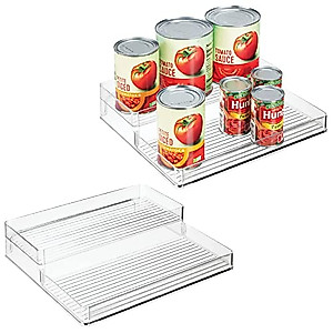 mDesign Plastic Kitchen Food Storage Organizer Shelves, Spice Rack Holder for Cabinet, Cupboard, Countertop, Pantry - Holds Jars, Baking Supplies, Canned Food - 2 Levels - 2 Pack - Clear