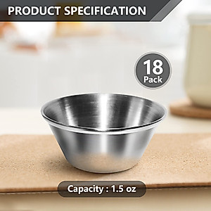 Artcome 18 Pack Stainless Steel Condiment Sauce Cups Great for Dipping and Portion Cups, 1.5 oz