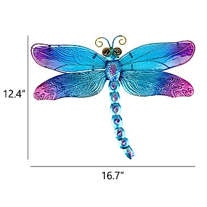 Tfro & Cile Metal Dragonfly Wall Decor Outdoor Glass Art Iron Fence Sculpture Hanging Decoration for Home Bedroom Garden Patio Porch