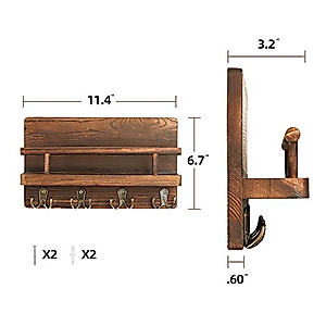 Key Holder for Wall Wooden Mail Holder for Wall Rustic Key Hanger for Wall Key Rack with 4 Double Key Hooks and A Floating Shelf Home Decor Mail Organizer Wall Mount for Entryway - All Solid Pine Wood