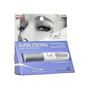 KISS Lash Couture Clear Strip Lash Adhesive with Biotin & Blueberry Extract, Latex-Free, Dermatologist Tested, Contact Lens Friendly, Strong Hold, Gentle Formula, with Brush Tip Applicator, 0.17 Oz.