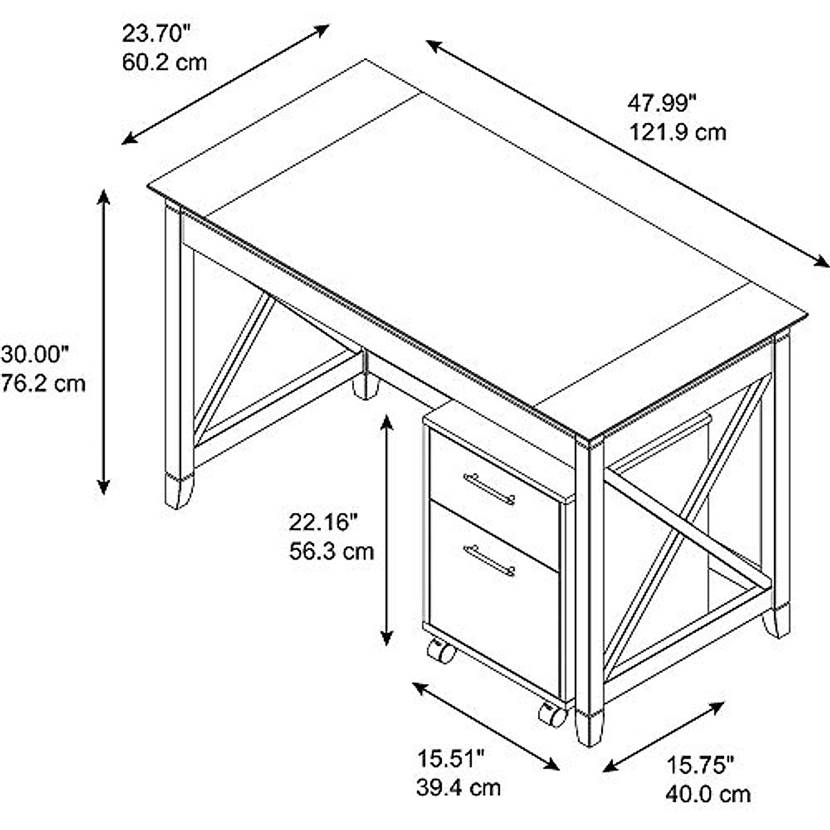 Bush Furniture Key West 48W Writing Desk with 2 Drawer Mobile File Cabinet in Bing Cherry