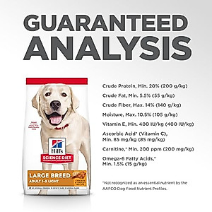 Hill's Science Diet - Large Breed, Light Lower Calories Chicken Meal & Barley Dry Dog Food, 15 LB Bag