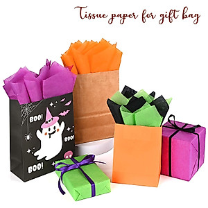 120 Sheets Halloween Tissue Paper for Gift Wrapping, 4 Colors Halloween Wrapping Paper for Gift Bags for Birthday Party Wedding Baby Shower DIY Craft, 20 × 14Inch