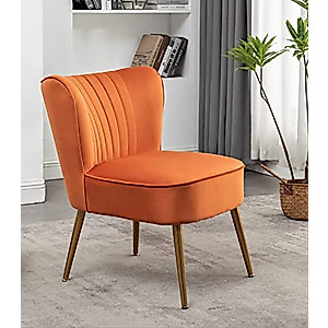 US Pride Modern Furniture Velvet Accent Chair for Living Room, Bedroom, or Entryway - Stylish and Comfortable Armless Design with Metal Legs, Orange Red