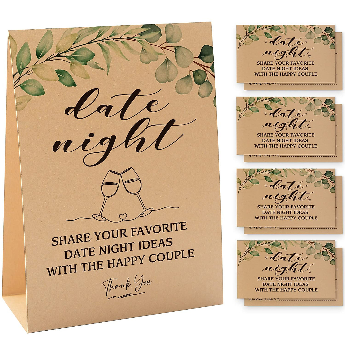 shupai 1 Date Night Kraft Sign & 50 Kraft Advice Card Set, Advice and Wishes Cards for Bridal Shower, Bridal Shower Decorations, Bachelorette Party or Special Event/007KF