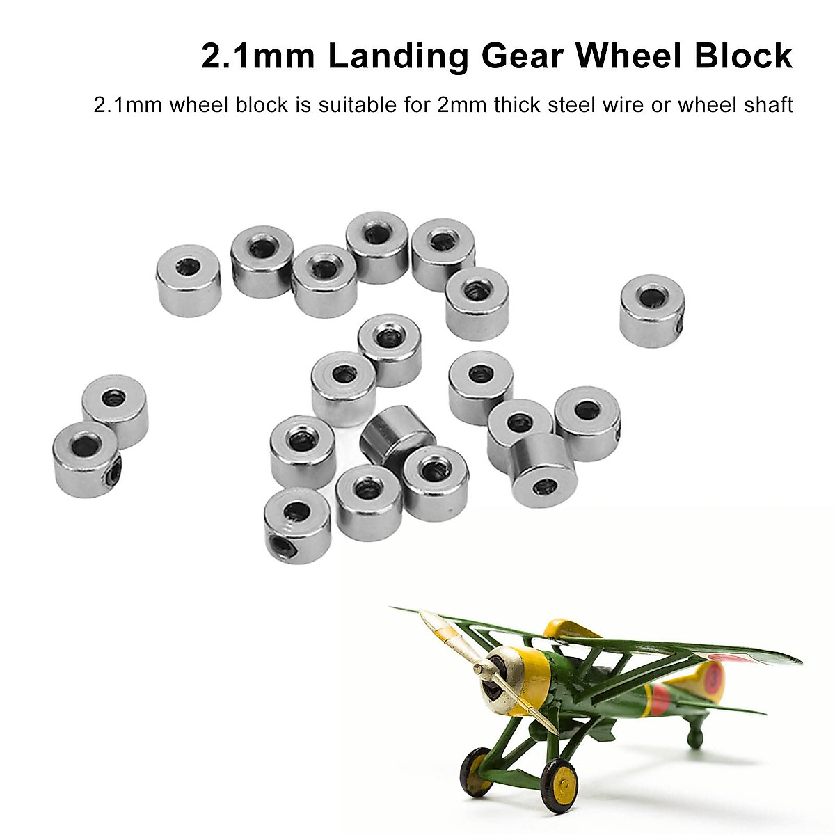 Dilwe Shaft Collar, Landing Gear Stopper Set Wheel Collar Ring, Stainless Steel 2.1mm Landing Gear Stopper Set Wheel Collar RC Airplane Accessory