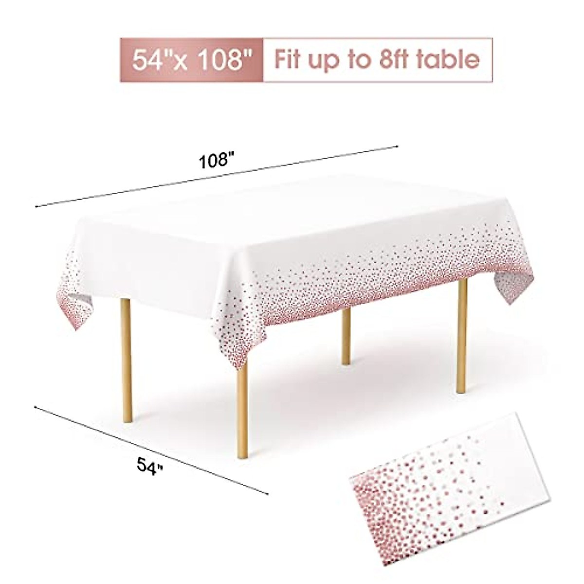 HOMIX Plastic Tablecloths for Rectangle Tables, 6 Pack Disposable Party Table Cloths, Rose Gold Dot Confetti Rectangular Table Covers with 30 Balloons for Parties Wedding Bridal Shower, 54" x 108"