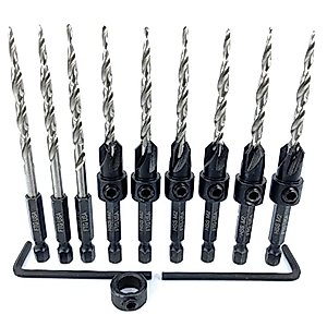 FTG USA Countersink Drill Bit Set 6 Pc #8 (11/64") Wood Countersink Drill Bit Pro Pack Countersink Set, with 3 Replacement Tapered Countersink Bits #8 (11/64"), 1 Stop Collar, 2 Hex Wrench