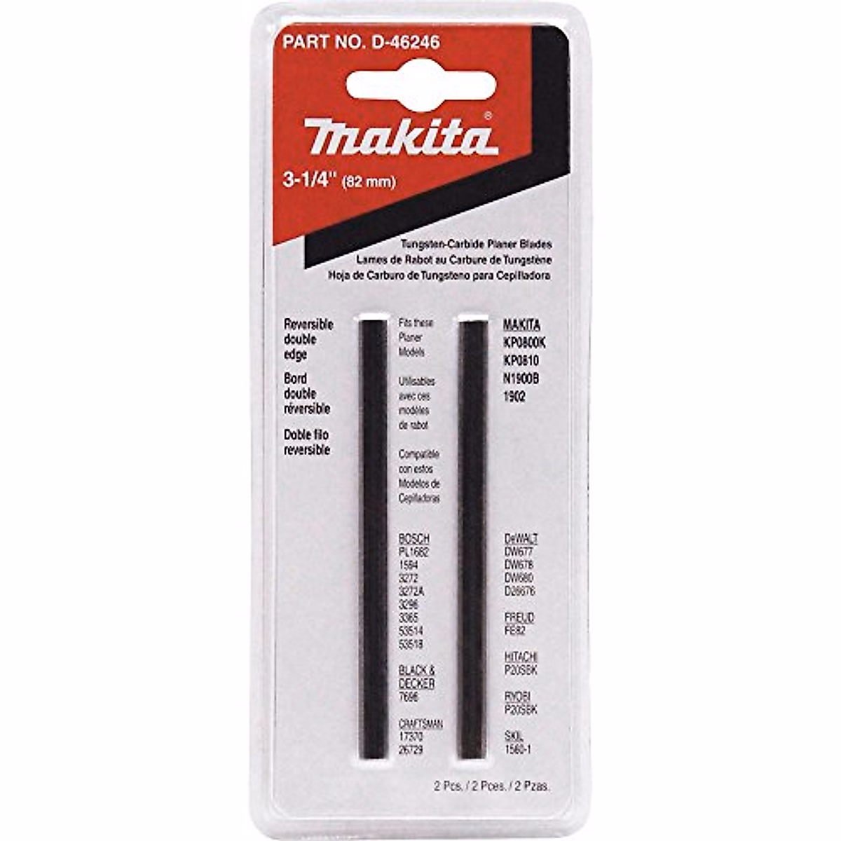 Makita D-46246 TC Double Edged Planer Blade Set, KP0800K, 3-1/4-Inch