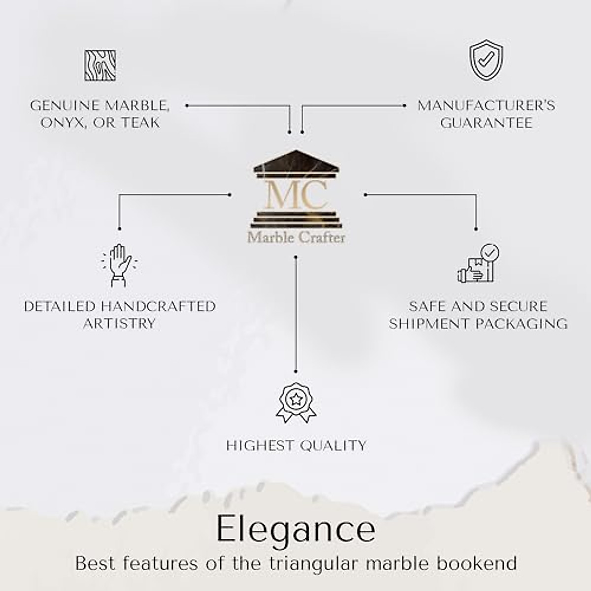 Modern Wedge Marble Bookends – Hand Carved, Polished Stone Bookends w/Non-Slip Rubber Pads – Lightweight & Compact Decorative Bookends (Whirl Green Onyx)