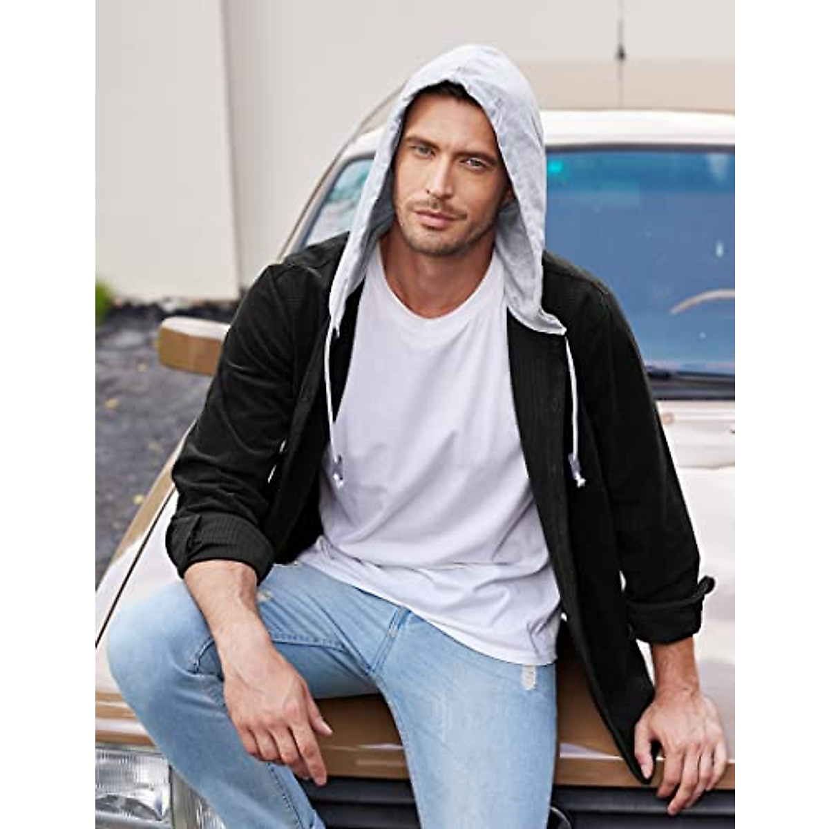 COOFANDY Men's Corduroy Jacket Long Sleeve Regular Fit Button Down Winter Shirt Shacket