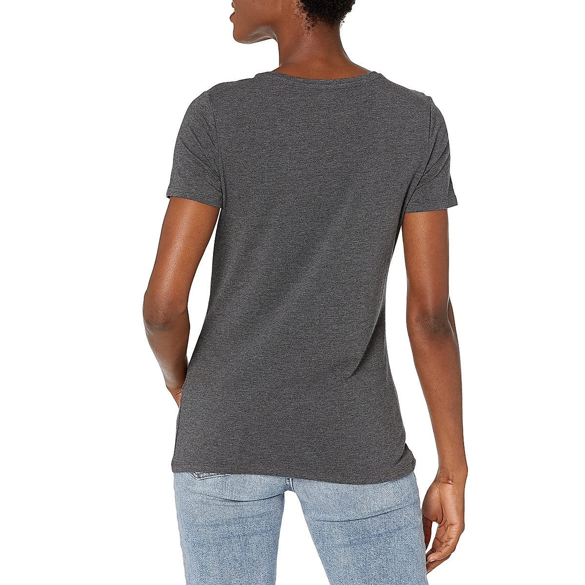 Amazon Essentials Women's Classic-Fit Short-Sleeve Crewneck T-Shirt, Pack of 2, Charcoal Heather/Light Grey Heather, Large