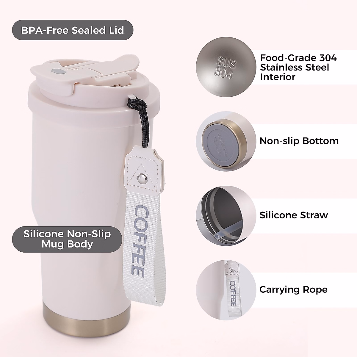 LATTPLYN 2 Pack Travel Coffee Mug, 18 oz Insulated Coffee Cup with Lid, Leakproof Stainless Steel Double-Wall Insulation Coffee Tumbler For Hot/Ice Coffee Tea Reusable Vacuum Thermal Thermos